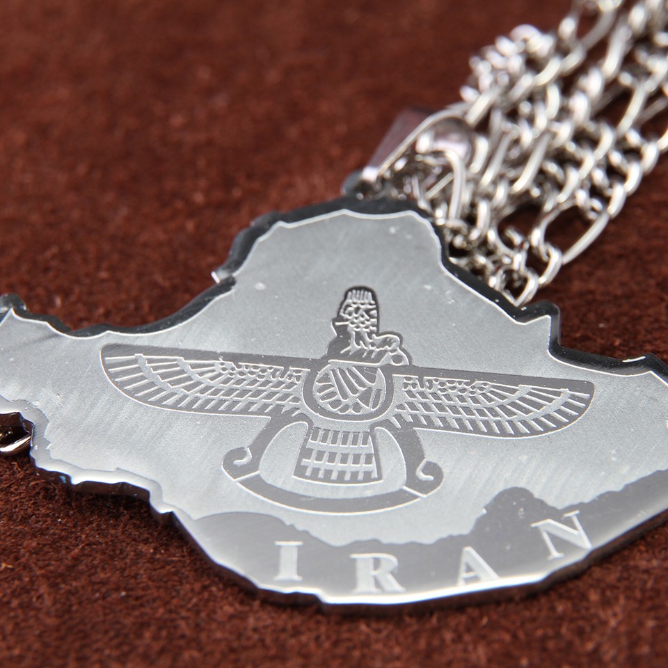 Large Persian Map Farvahar Flag Necklace Chain Persia Faravahar Farohar ...