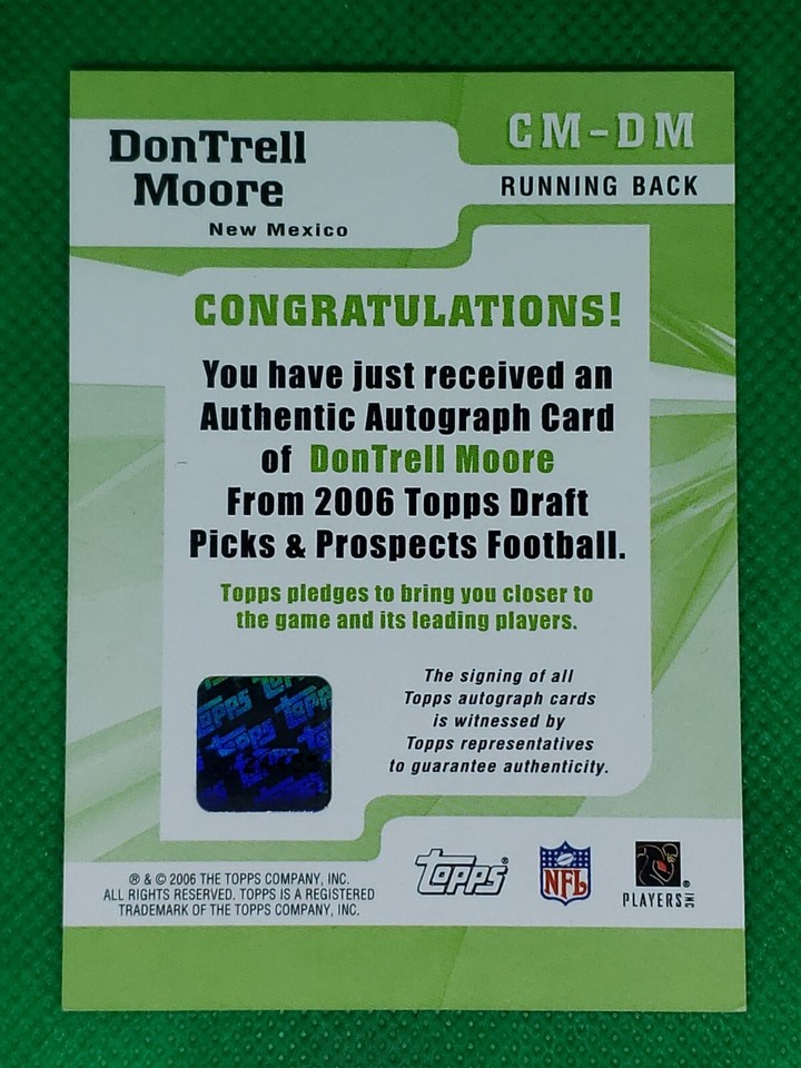 Dontrell Moore 2006 Topps DPP Card #CM-DM Rookie Autograph - Lobos ...