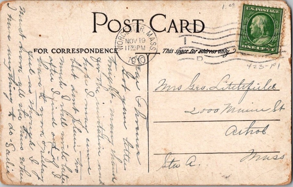 postcard Antique Posted 1910 Odd Fellows Home Worcester Massachusetts ...