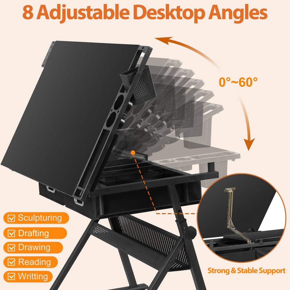 Drawing Drafting Table Stage Platform Adjustable Height W/ Stool Outlet ...