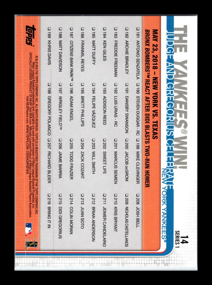 The Yankees Win! New York Yankees #14 Topps 2019 Topps | eBay