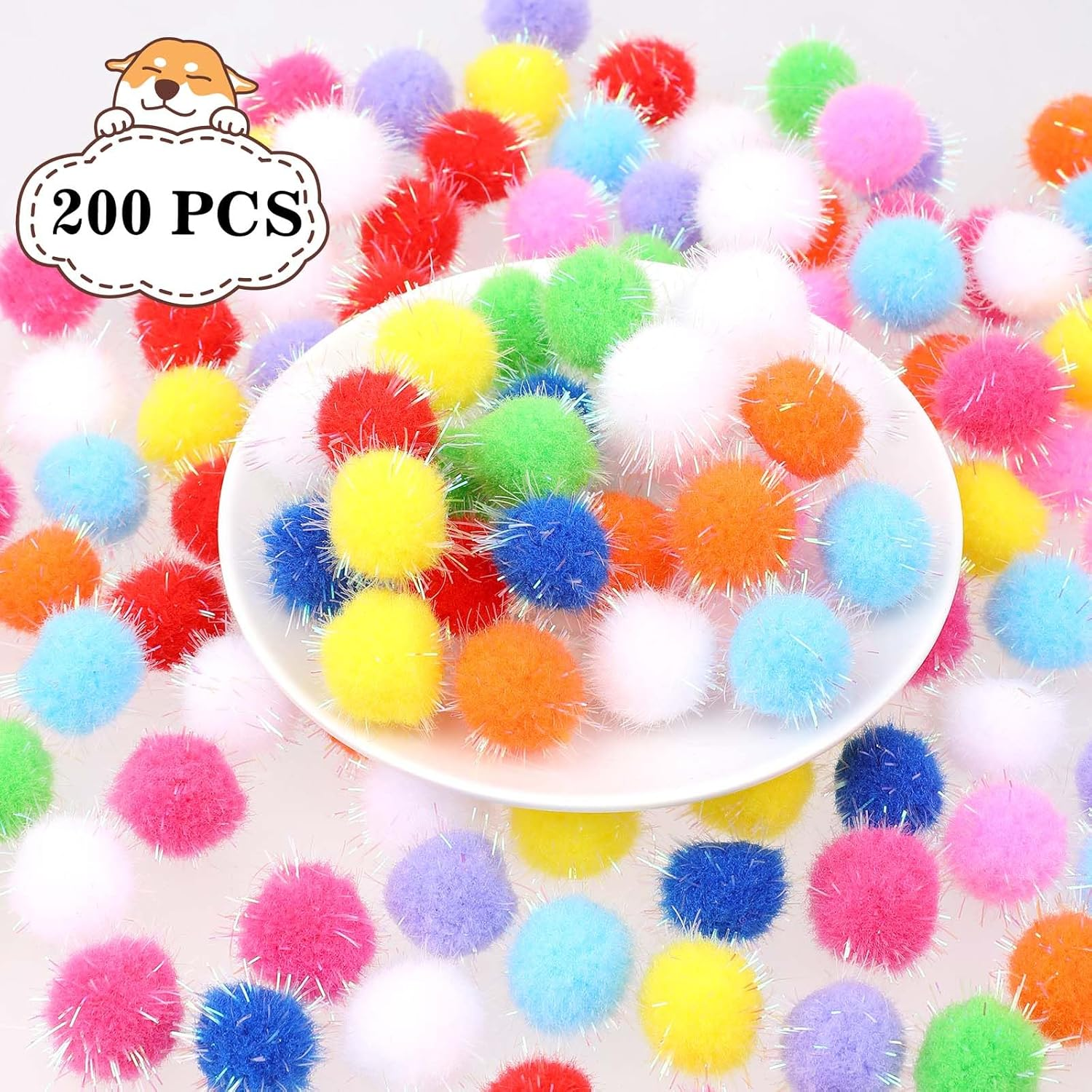100 Pcs Craft Pom Pom Balls 0.8 Inch Assorted Sparkle Glitter Pom Poms ...