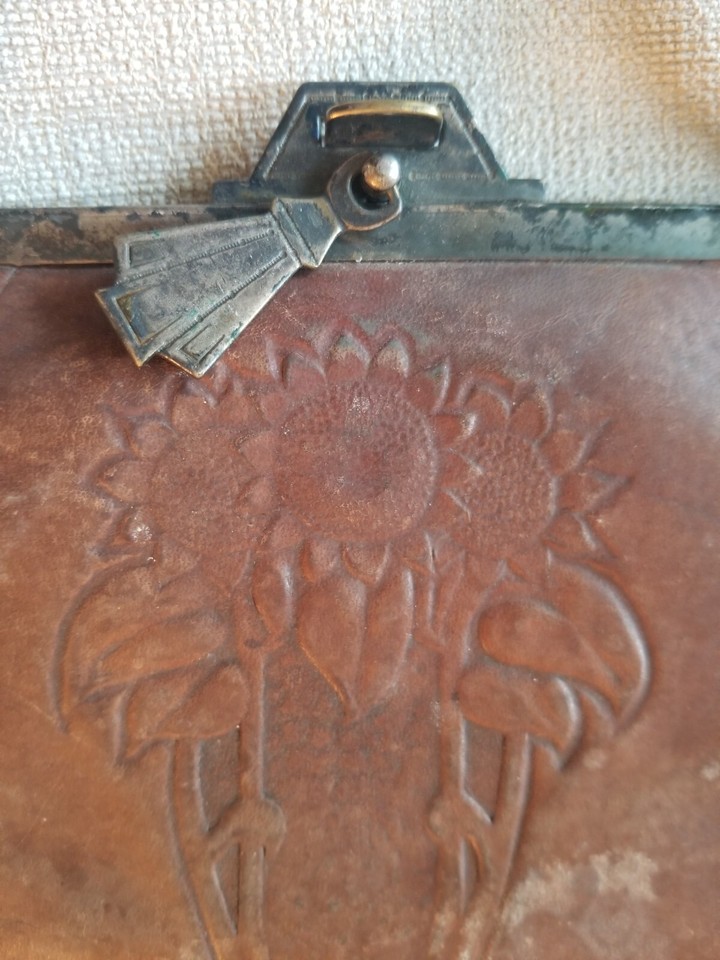 Antique 1910's Roy Croft Hand Tooled Leather Floral Arts and Crafts ...