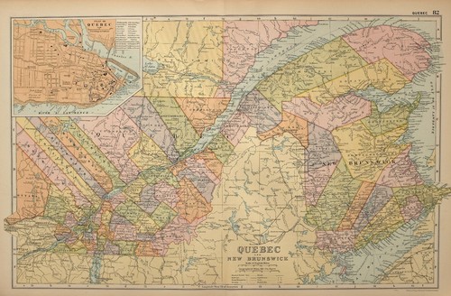 1908 MAP QUEBEC NEW BRUNSWICK MONTCALM NORTHUMBERLAND CHARLOTTE ...