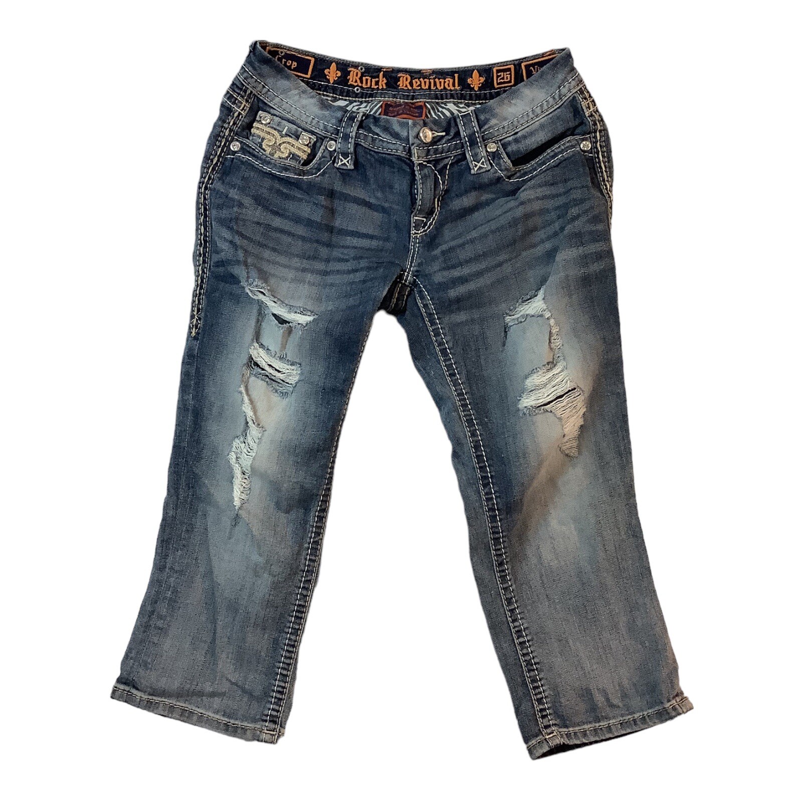 Rock Revival Vivian Crop Jeans 26 Rhinestones Women’s… - Gem