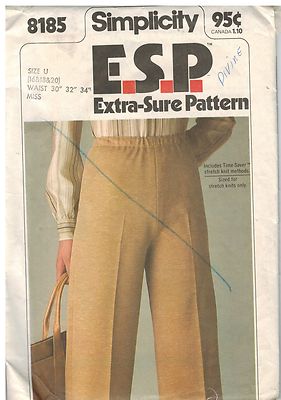 8185 Vintage Simplicity Sewing Pattern Misses Extra Sure Pull on Pants ...