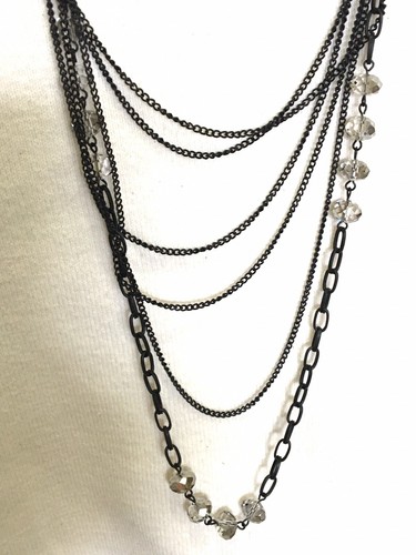 Women's fashion jewelry.Black color chain wt crystal beads, 34 inches ...