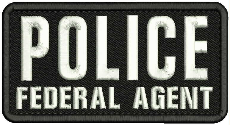 POLICE FEDERAL AGENT EMBROIDERY PATCH 3X6'' HOOK ON BACK WHITE ON BLACK ...