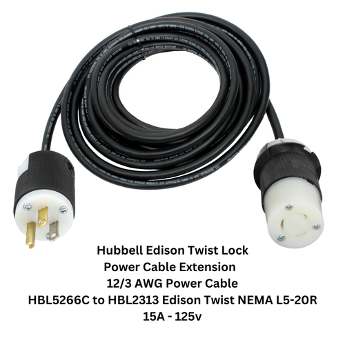 Hubbell Edison NEMA L5-20 P/R Twist Lock Power Extension Cable HBL5266C ...