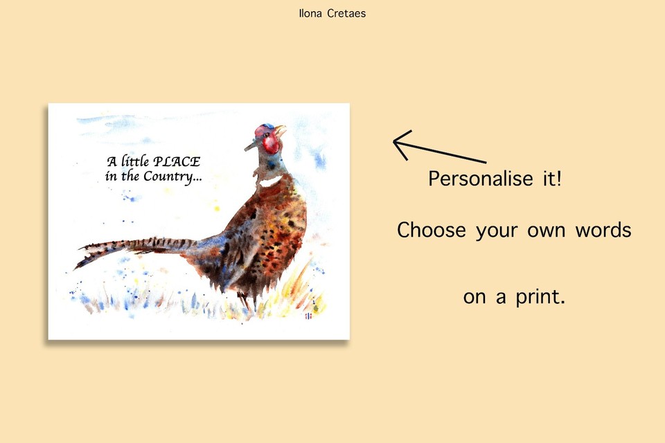 Watercolour Game Bird Pheasant Painting Print, Personalised Words or no ...
