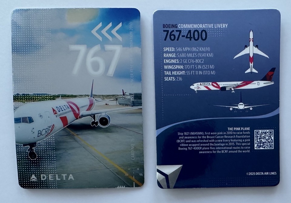 Delta Trading Card 2025 #76 Boeing 767-400 Breast Cancer Commemorative ...