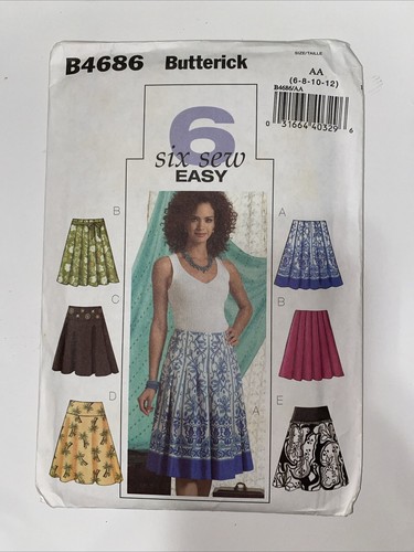Butterick B4686 Six Styles Pleated Mid Length Skirts Sz 6 8 10 12 Uncut ...