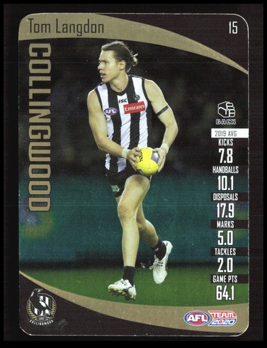AFL 2020 Teamcoach Gold Card Collingwood Tom Langdon 15 Football CB-1-2 ...