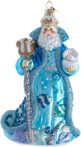 7” Bellissimo under the Sea Santa King Neptune Glass Christmas Ornament ...