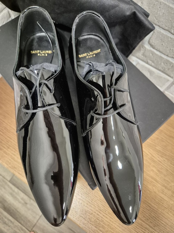 Authentic New Saint Laurent Paris YSL Noir Patent Leather Formal Shoes ...