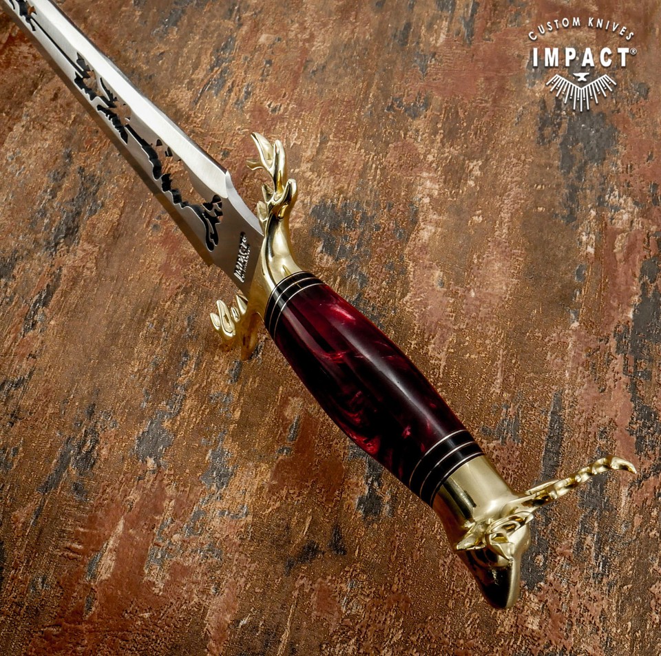 Impact Cutlery Rare Custom Fuller Art Dagger Knife, 3d Brass Stag Guard ...