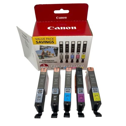 Canon 6513B011 (CLI-251) Ink Black/Cyan/Gray/Magenta/Yellow Open Box ...