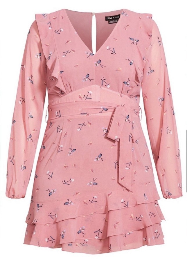 City Chic Christina Dress Blush Floral Mini Dress Tiered Ruffles Plus ...