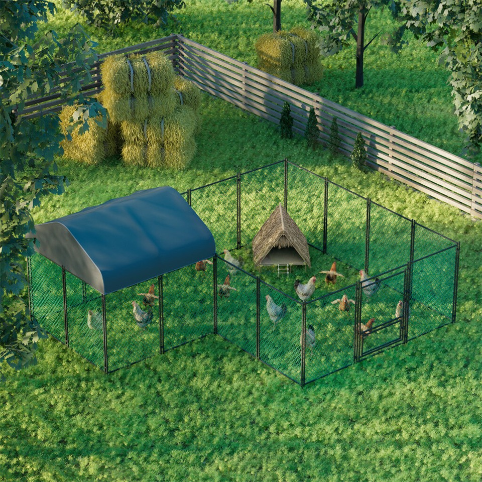 L/XL/XXL Large Walk-in Chicken Run Coop Galvanized Goose Duck Cage w ...