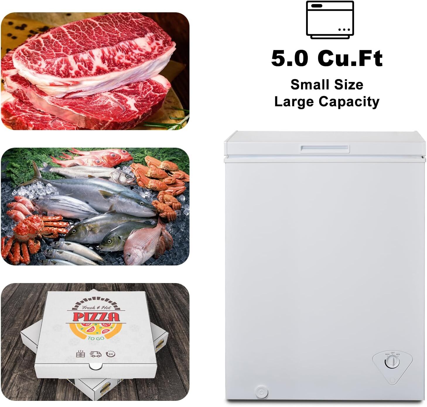 5.0 Cu.Ft Chest Freezer Deep Freezer Garage Kitchen Basket Top Open ...