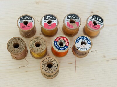 Antique 9-Piece Sewing Thread Set on Wood Spools Warm-Toned | eBay