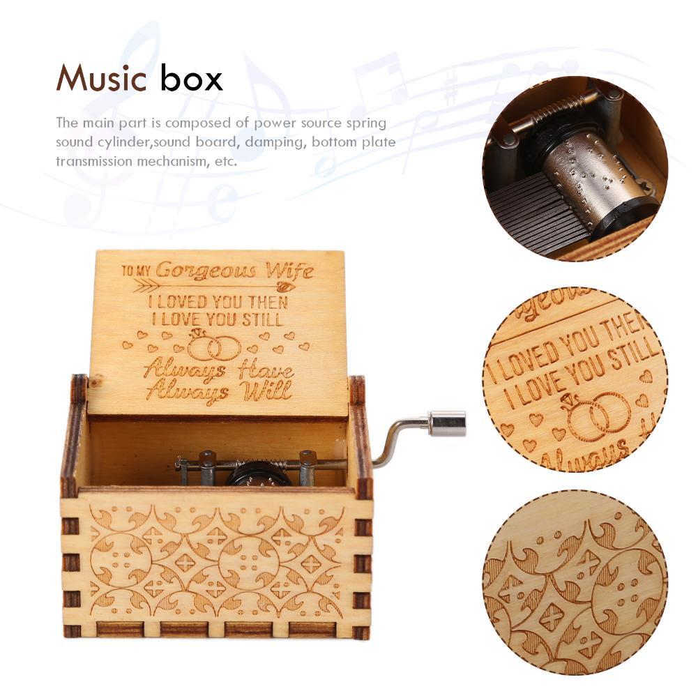 Wooden Music Box, Hand Crank Engraved Musical Box, Valentine Gifts (5 ...