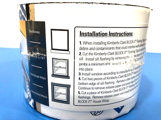 Kimberly-Clark BLOCK-IT Flashing Tape, 4 inches by 75 feet, 1 roll | eBay