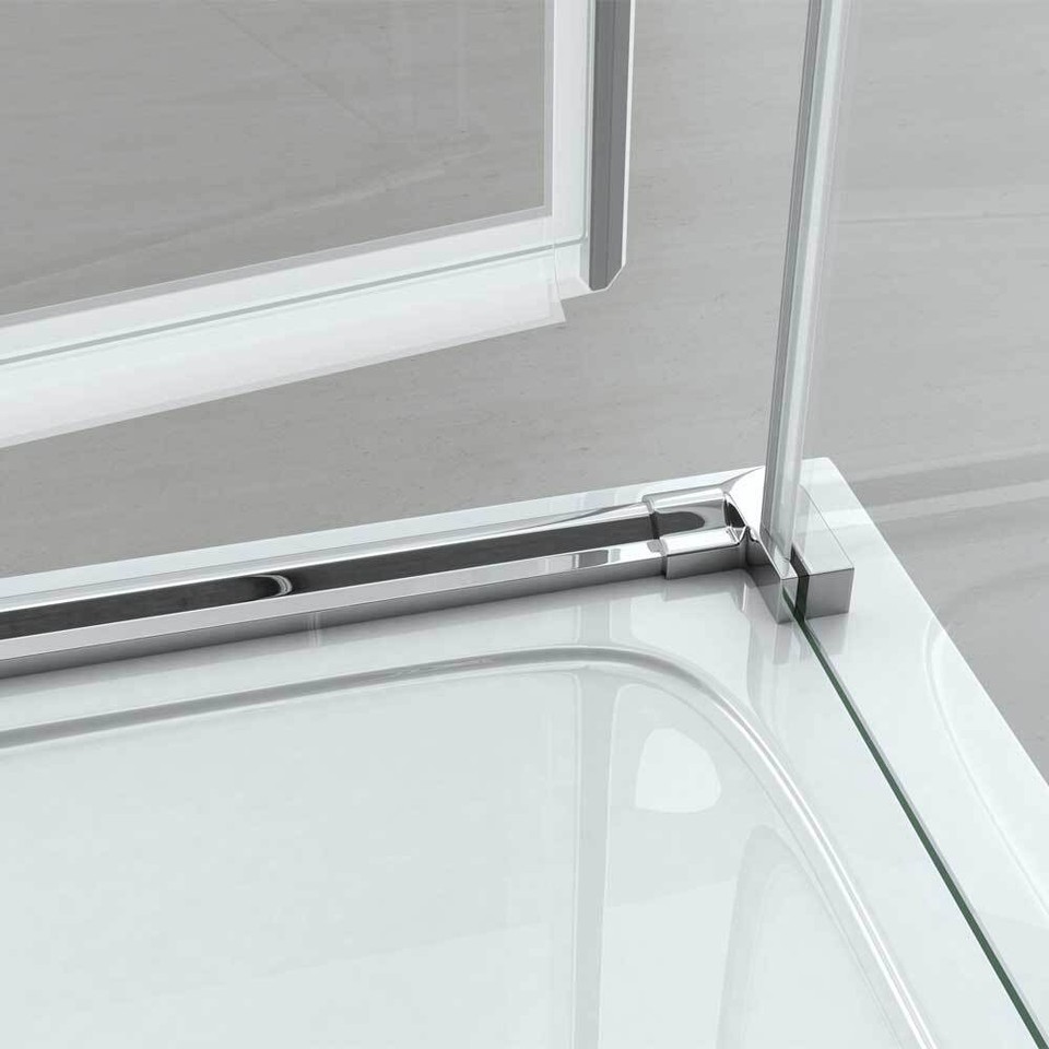 Shower Enclosure Cubicle Frameless Hinged Door Tempered Glass L Shape ...