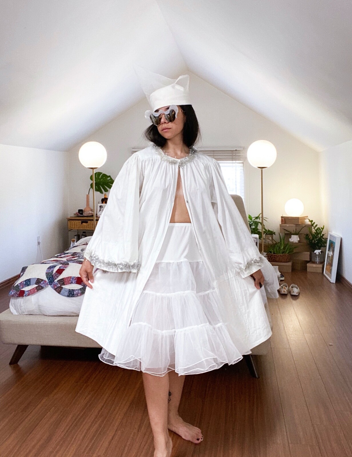 Antique Vintage Celestial Cotton Robe Coat with Tinse… - Gem