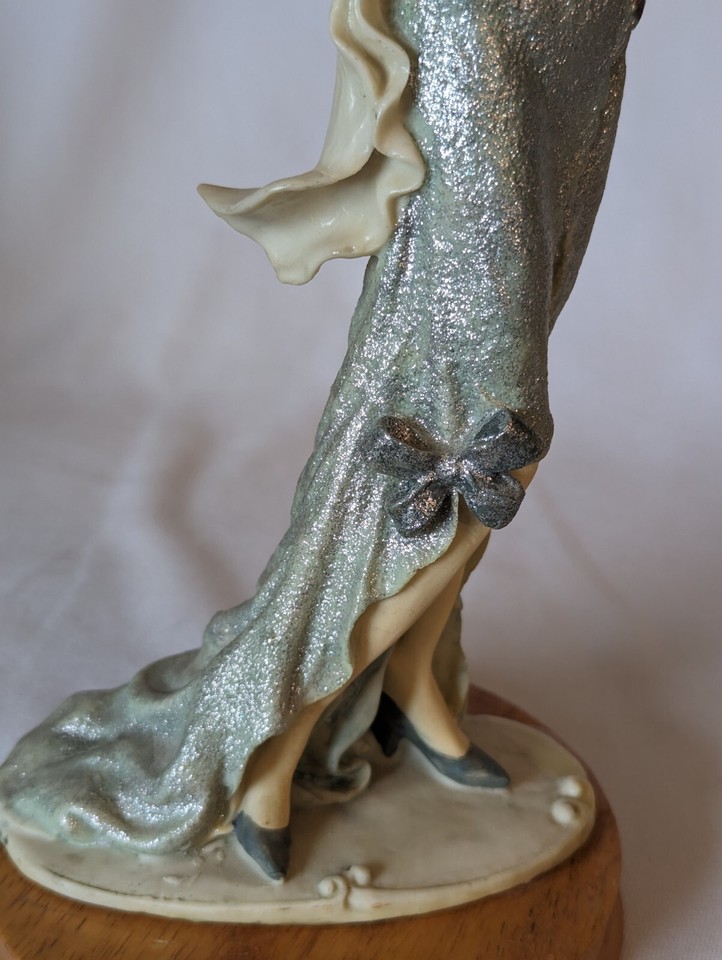 Albert Price 20's flapper woman w/ fan statue figure 1991 resin & wood ...
