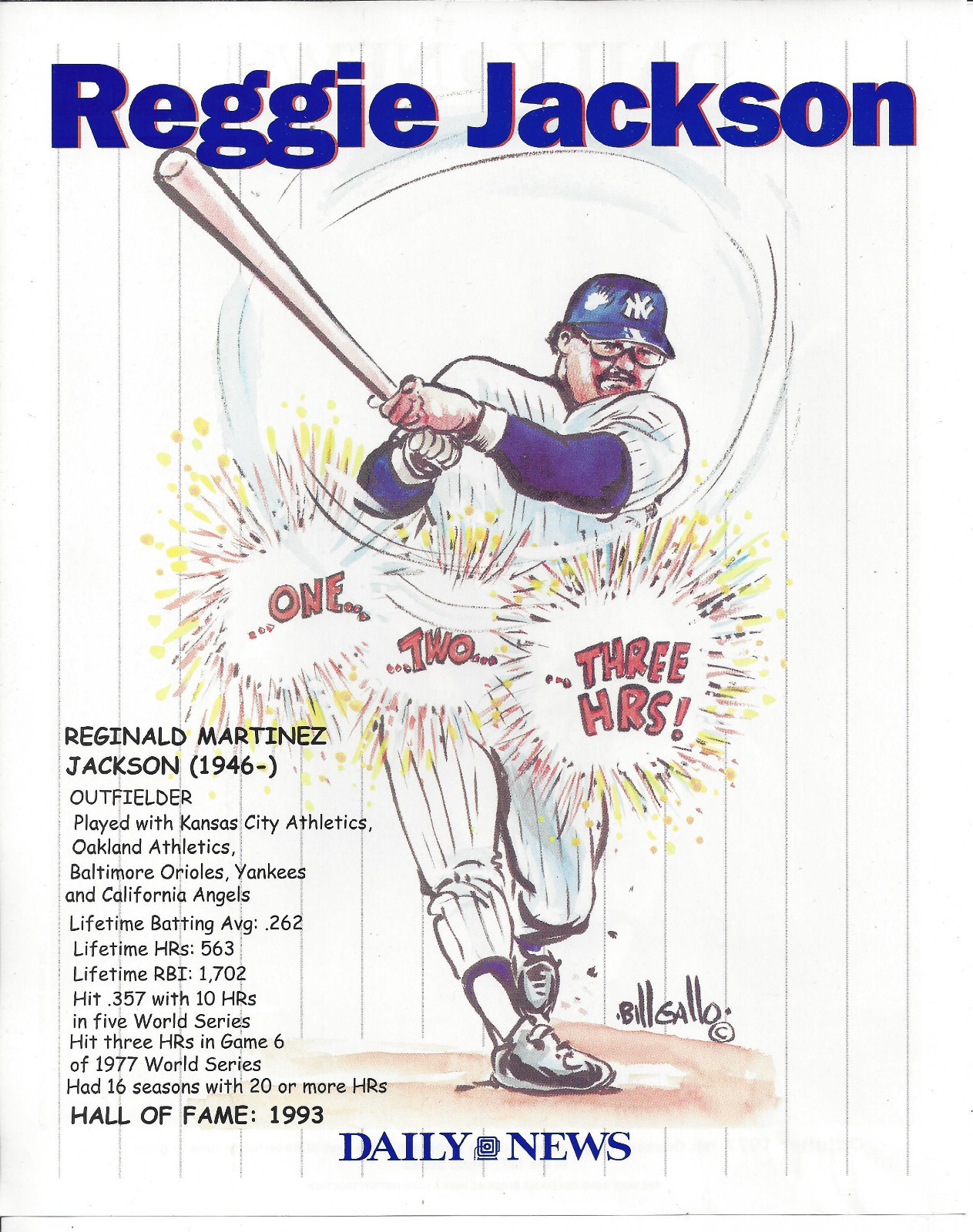 Reggie Jackson 2004 Daily News 2 sided Photo 2004 Bill Gallo Cartoon | eBay