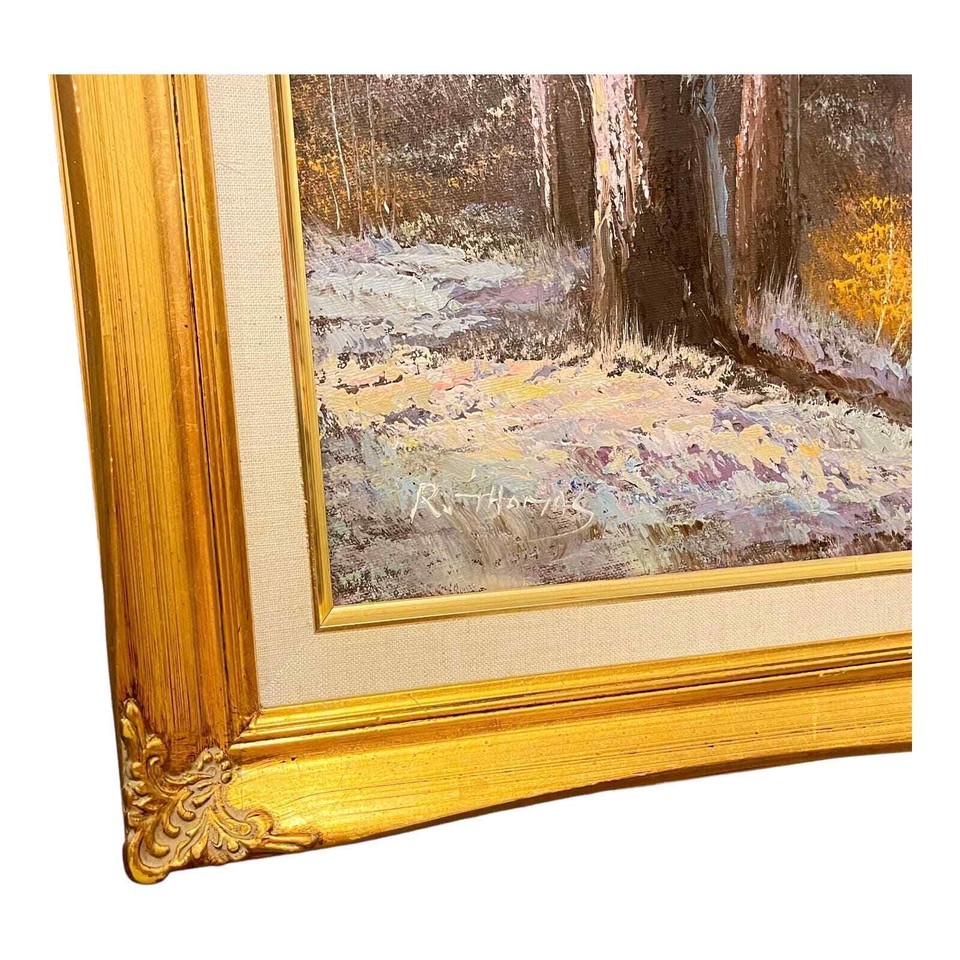 R Thomas OIL PAINTING On Canvas Waterfall Mountain River Pine Trees ...