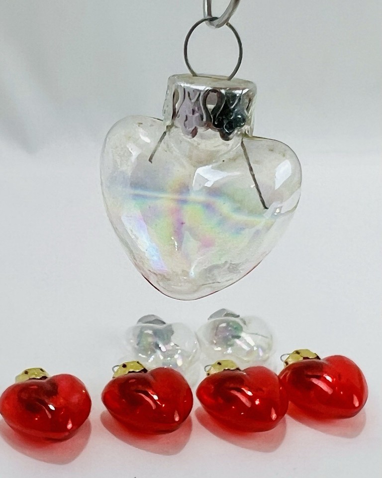 7 Red & Iridescent Unsilvered Mini Glass Heart Valentine Christmas ...