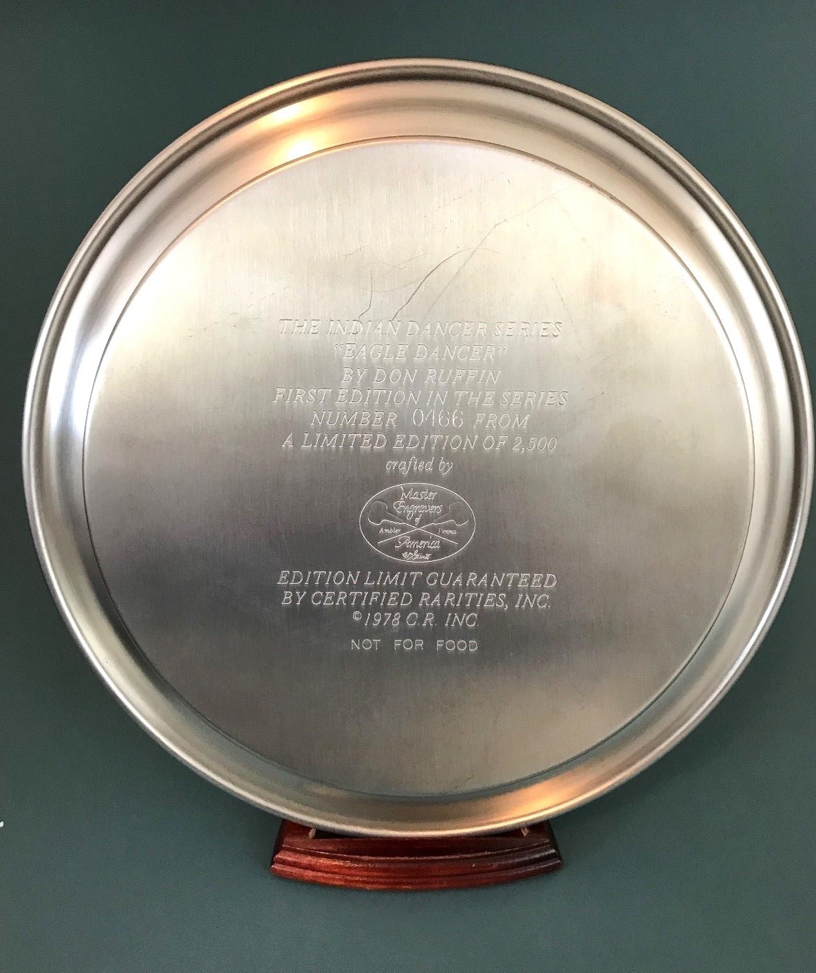 Master Engravers Pewter Collector Plate Eagle Dancer by Don Ruffin 1978 ...