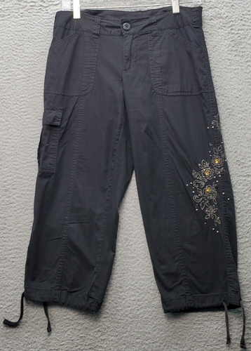 Style&co. Capri Pants Women Size 6P Black Beaded Floral Ankle ...