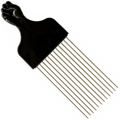 Long Square Afro Fan Pick with Black Fist Metal African American Hair ...