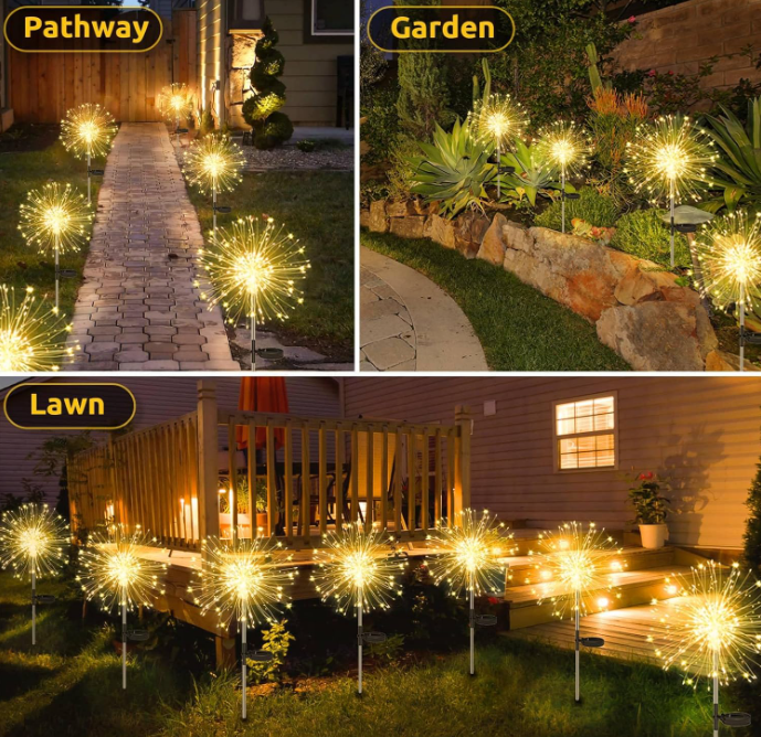 2PCS Solar Power 150LED Firework Garden Path Light Starburst Stake ...
