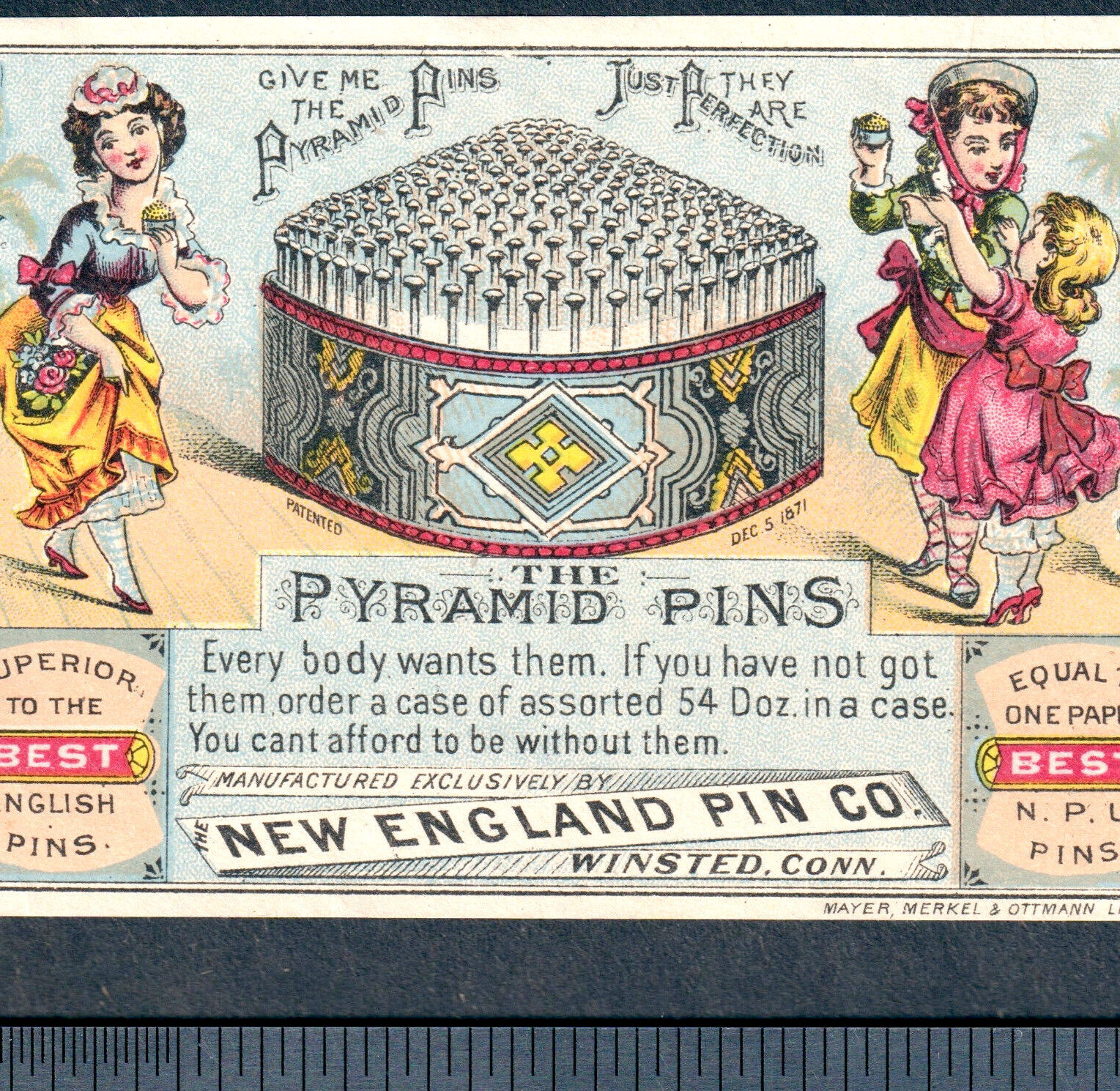 New England Pin Company 1800's Winsted CT Pyramid Pins Adv Victorian ...