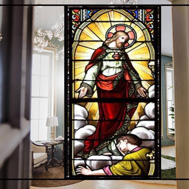 Retro Church Window Film Privacy Self-adhesive Glass Sticker Chapel ...