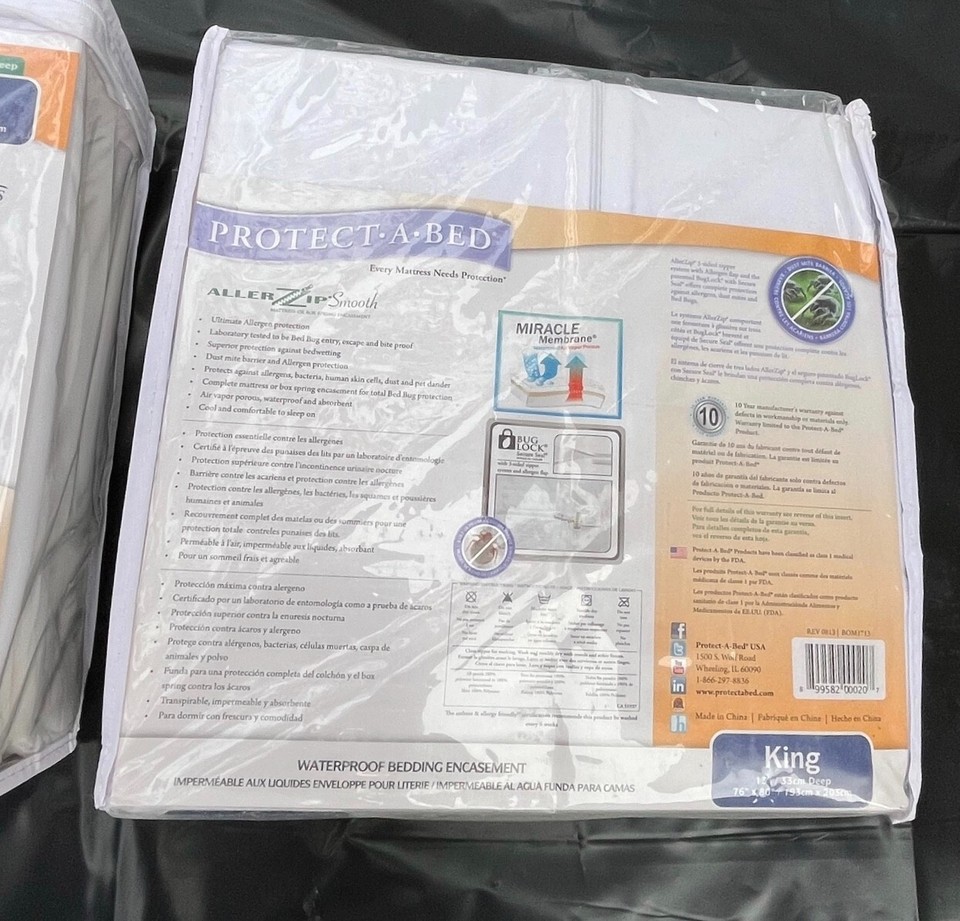 Protect A Bed Waterproof Bedbug Mattress Box Spring Encasement *King ...