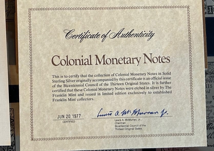 Franklin Mint Colonial Monetary Notes Silver Ingots | eBay
