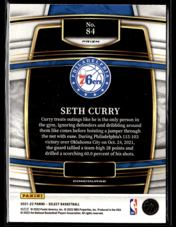 2021-22 Panini Select #84 Seth Curry Orange Flash Prizms Basketball ...