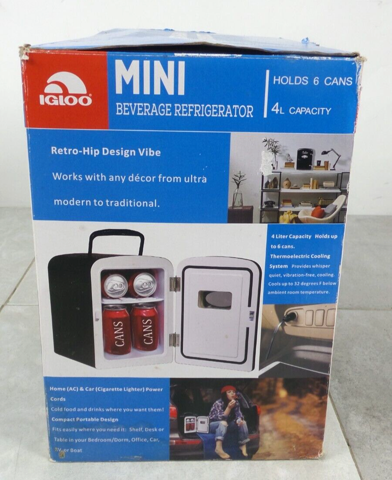 Igloo 6 Can Mini Fridge Cooler Retro Black (G126502-6 (R) AA-4 ...