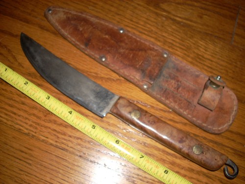 Vintage CALAWA Fixed Blade Knife Hunting Damaged Handle Fancy Rivets ...