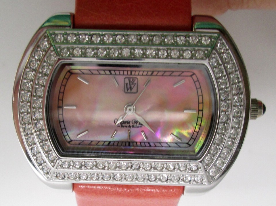 VICTORIA WIECK Pink Leather & Crystal Quartz Wrist Watch Stainless ...