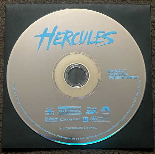 NEW HERCULES 3D (2013) - Blu-ray disc only in clear plastic envelope ...