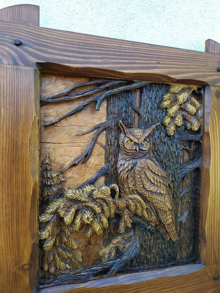 3D Wooden Picture Wood Carving Wall Art Handcarved Wood Carving Owl | eBay