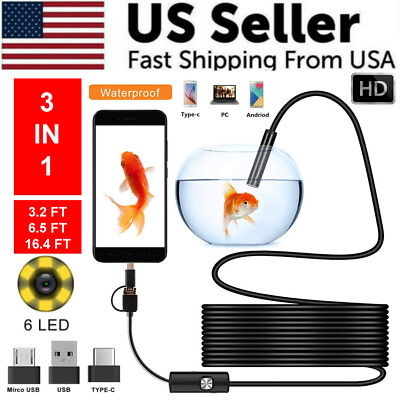 6LED USB Snake Endoscope Borescope HD Inspection Camera Scope For ...