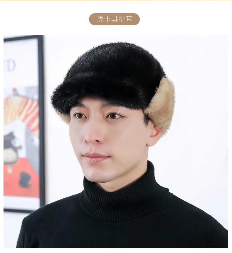 Autumn Winter Mens Peaked Cap Earflap Hat Real Mink Fur Warm Hat ...