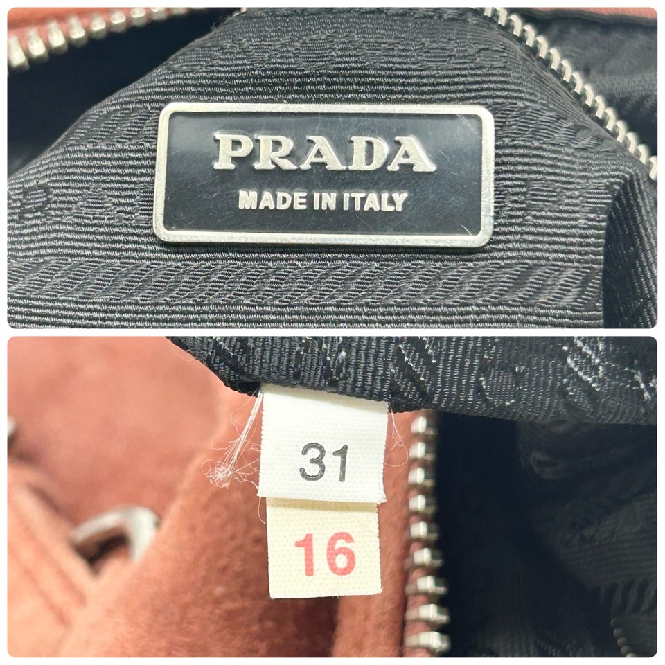 PRADA Vintage Logo Shoulder Bag Tote Red Brown Silver Handbag Suede Zip ...